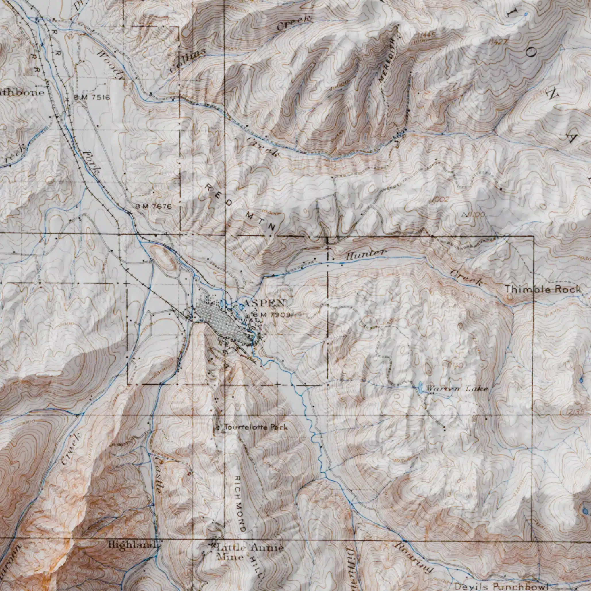 Aspen, CO USGS Map | Circa 1911 | Parallax Maps
