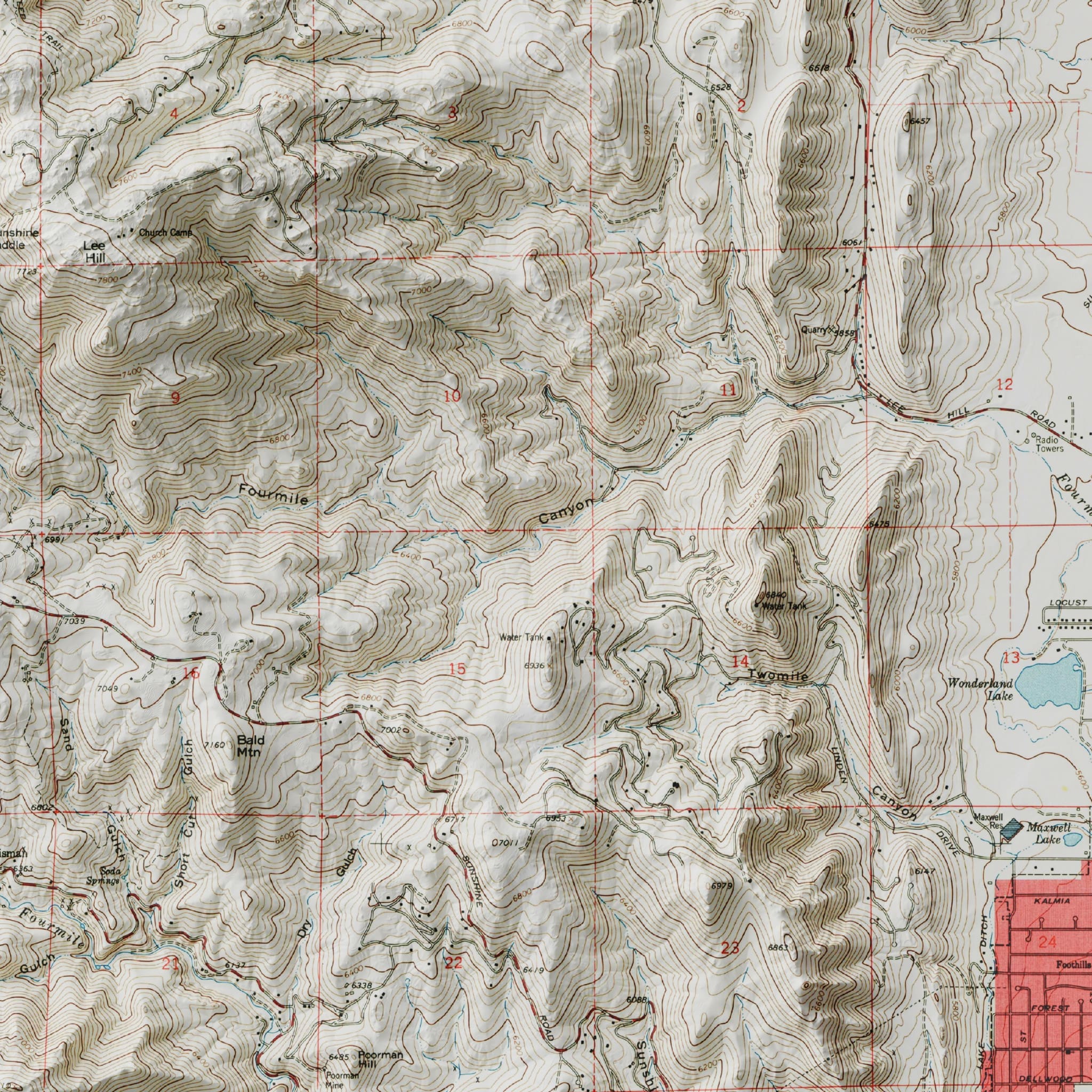 Boulder, CO USGS Map | Circa 1966 | Parallax Maps