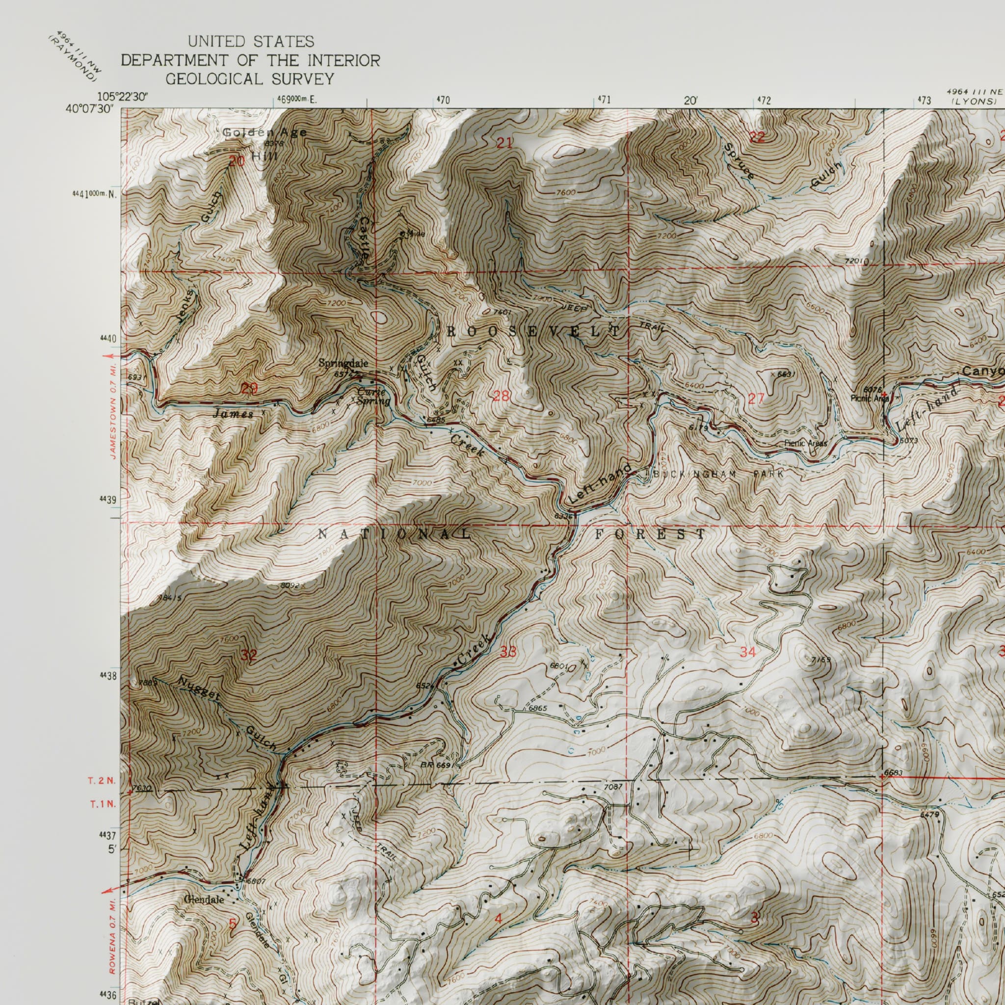 Boulder, CO USGS Map | Circa 1966 | Parallax Maps