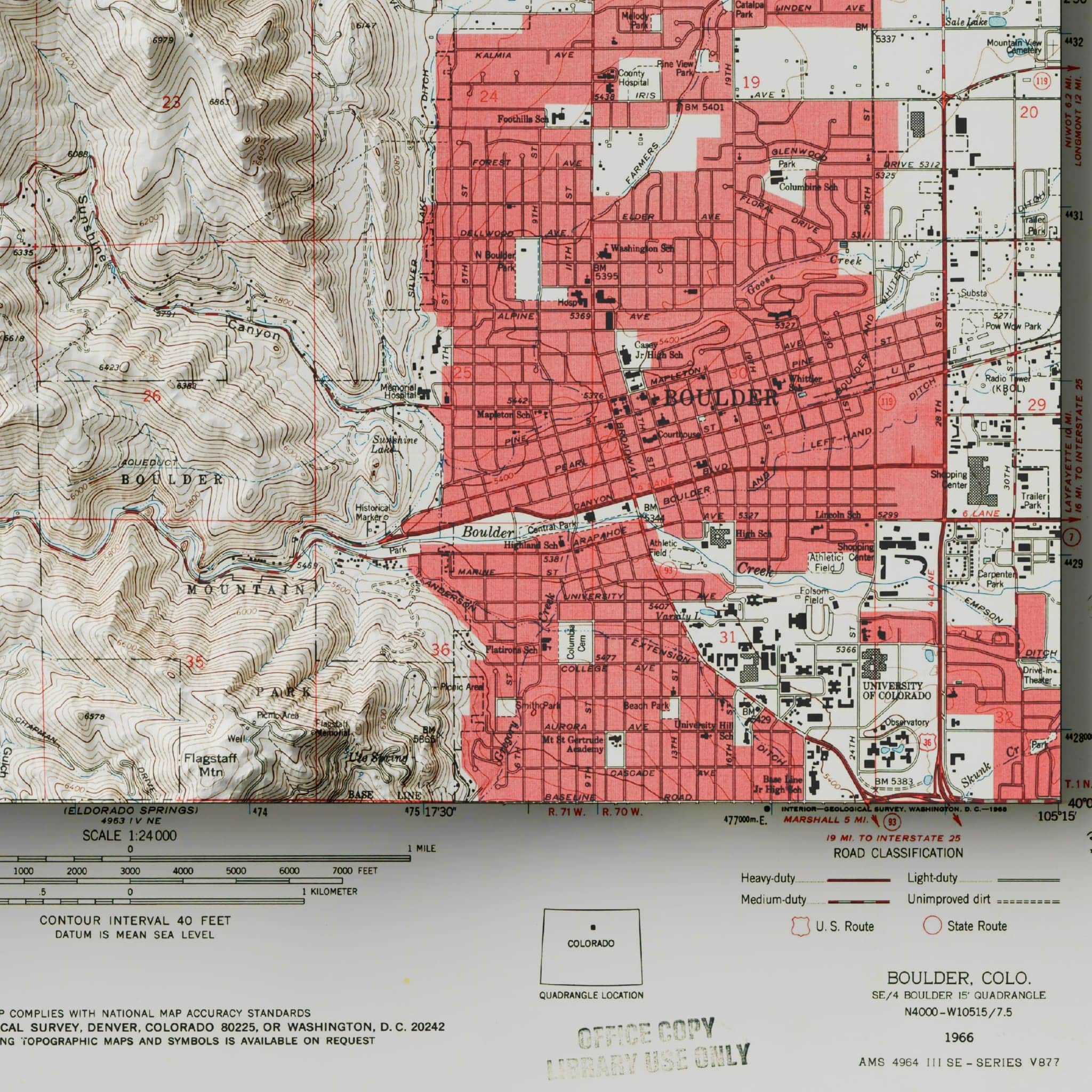 Boulder, CO USGS Map | Circa 1966 | Parallax Maps